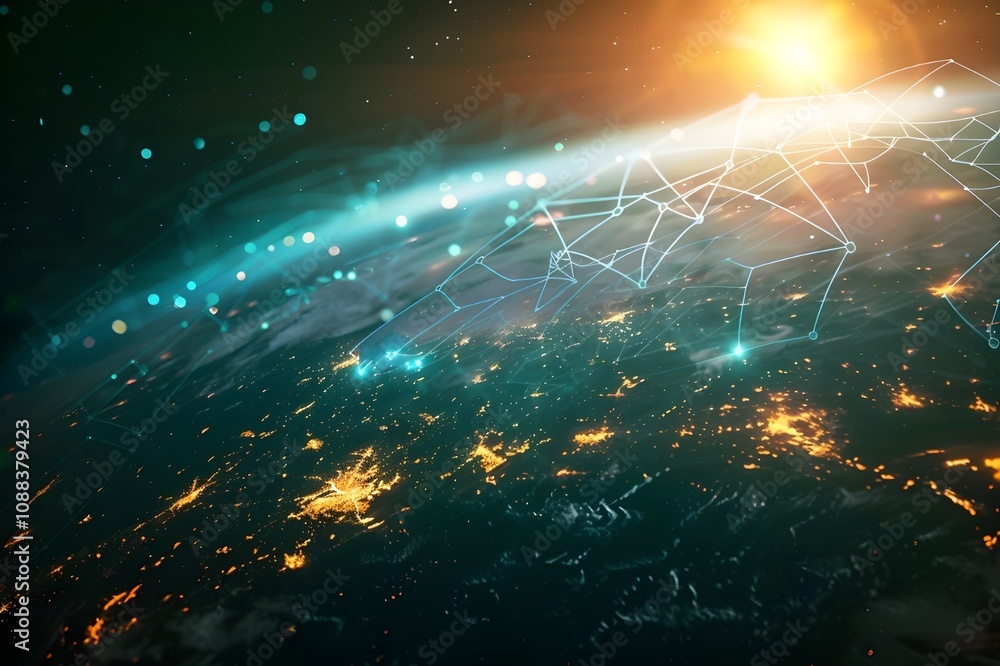 Detailed image of planet Earth with a complex network of digital ...