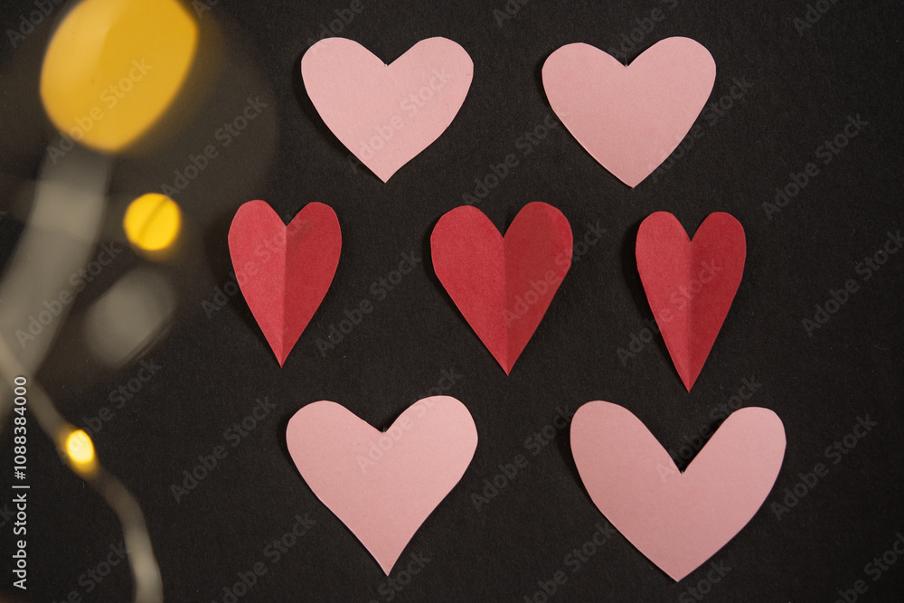 Photo & Art Print corazones de papel acomodados sobre cartulina negra ...