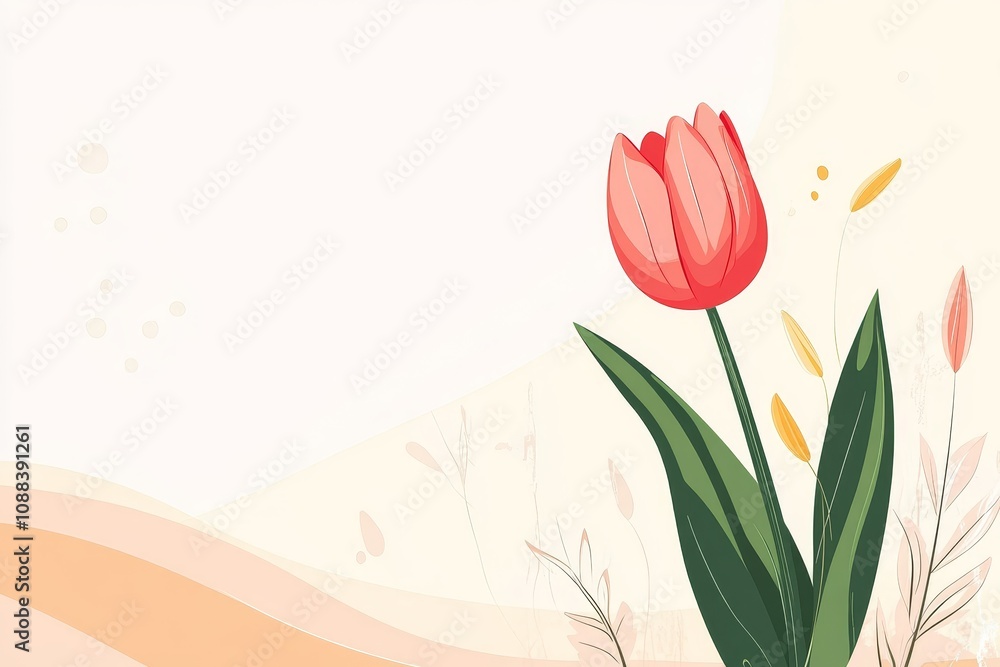 Cute tulip cartoon vector illustration with copy space on a flat ...