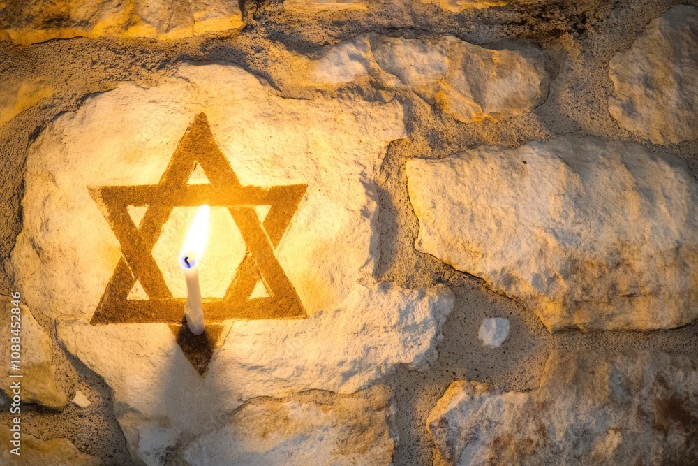 Candlelight Casts Star of David Shadow on Stone Wall - Spiritual and ...