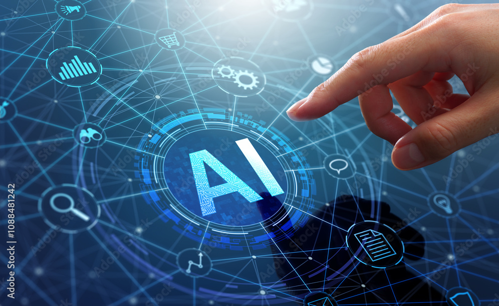 AI business and generative artificial intelligence. Data analysis and robotic processes ...