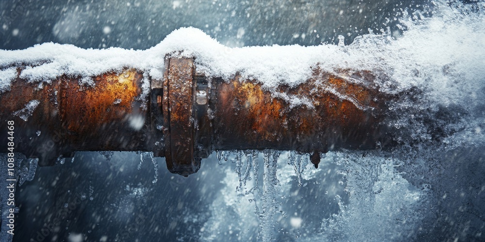 Bursting rusty pipe spraying water in winter causes a dramatic scene ...