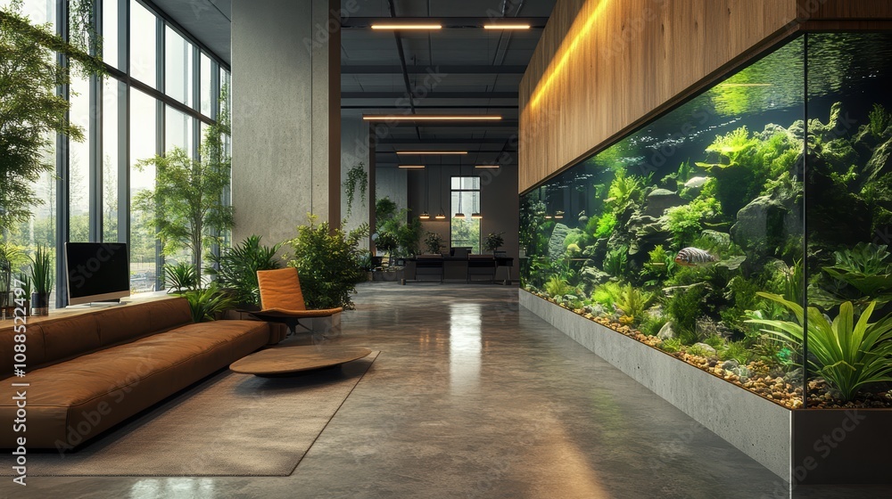 Modern Industrial Office Interior: An expansive workspace with sleek ...