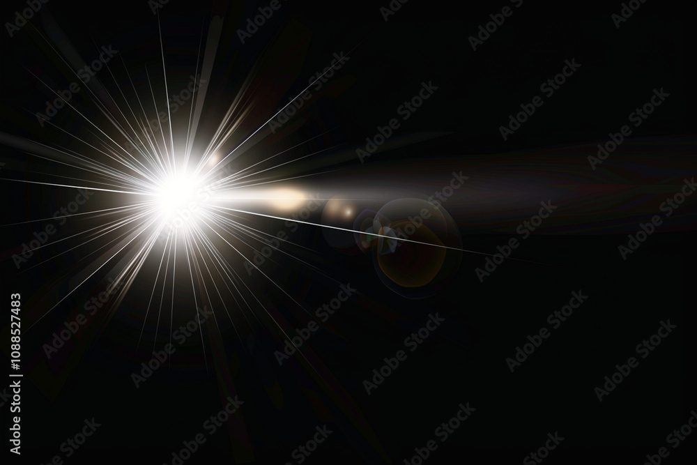 Bright light beam with lens flare effect, creating dramatic atmosphere ...