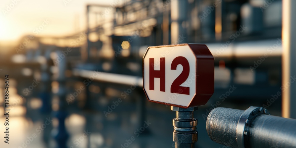 Hydrogen Fuel Production, H2 Sign at Modern Industrial Facility Stock ...