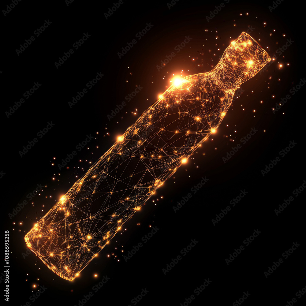 A flare mesh icon of a phial with a sparkling effect, featuring an ...