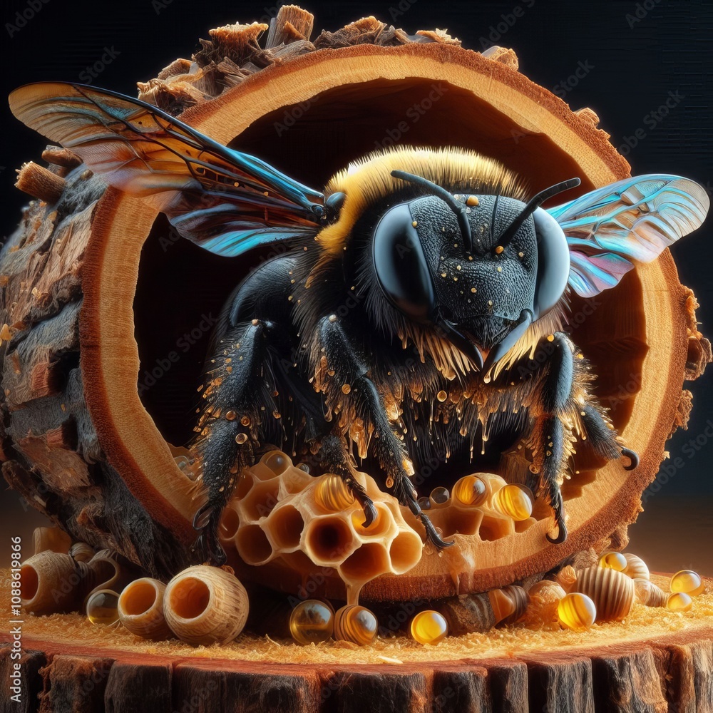 Carpenter Bee Xylocopa A bee that tunnels into wood to build its Stock ...