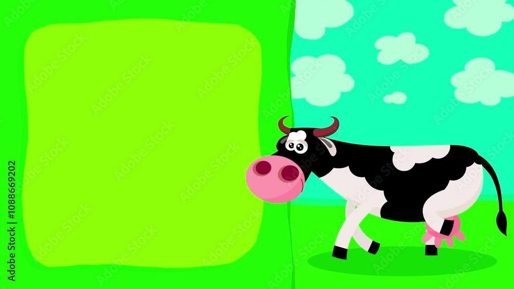 Cartoon character cow farm village animal intro. Walking loop animation ...