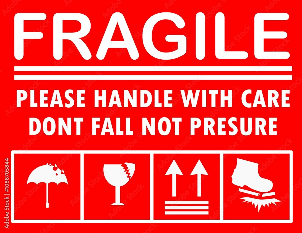 Fragile Shipping Stickers and Label. Handle with Care, Red Warning ...