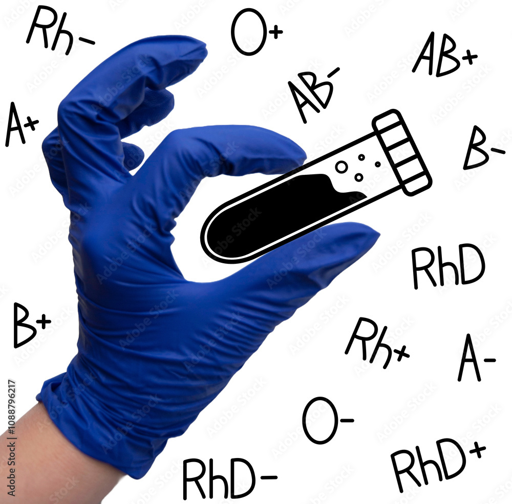 Blood analysis. Blood donor illustration. A hand holding a vial with ...