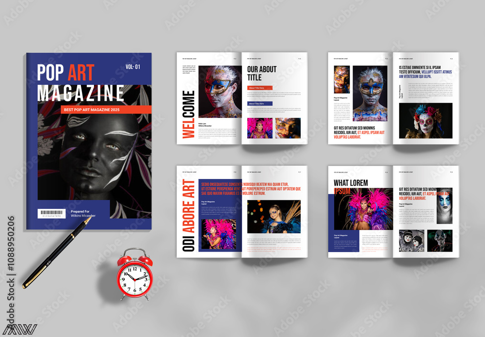 Pop Art Magazine Template Design Layout Stock Template | Adobe Stock