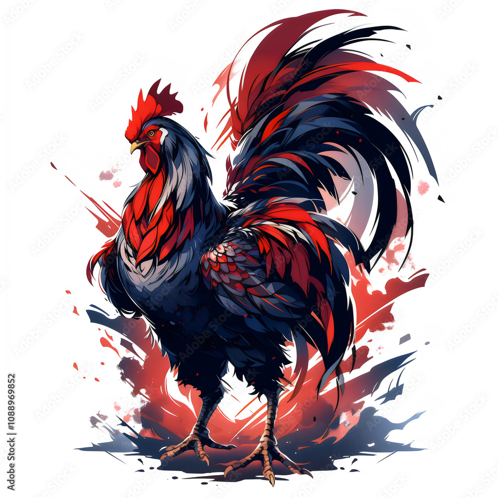 cartoon illustration of a red rooster standing proudly, rooster logo ...