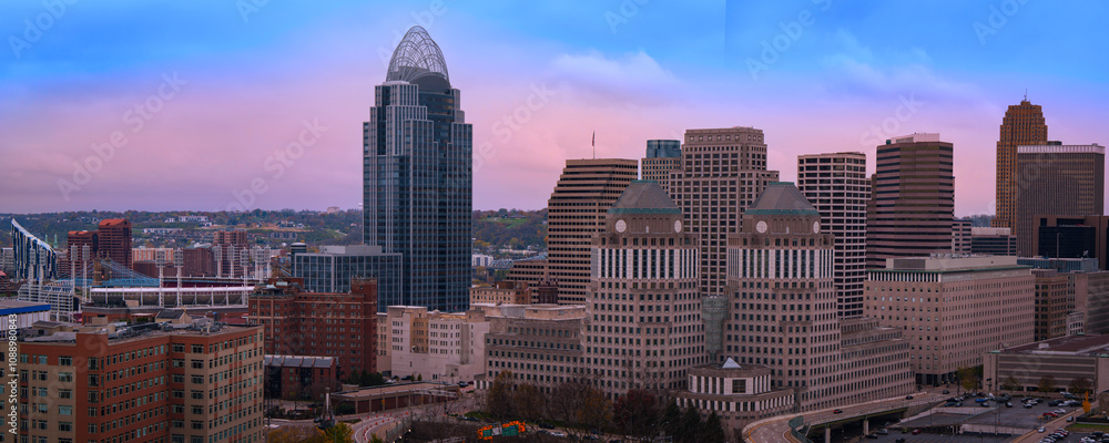 Cincinnati City Skyline, Modern Skyscrapers, and Landmark Buildings at ...