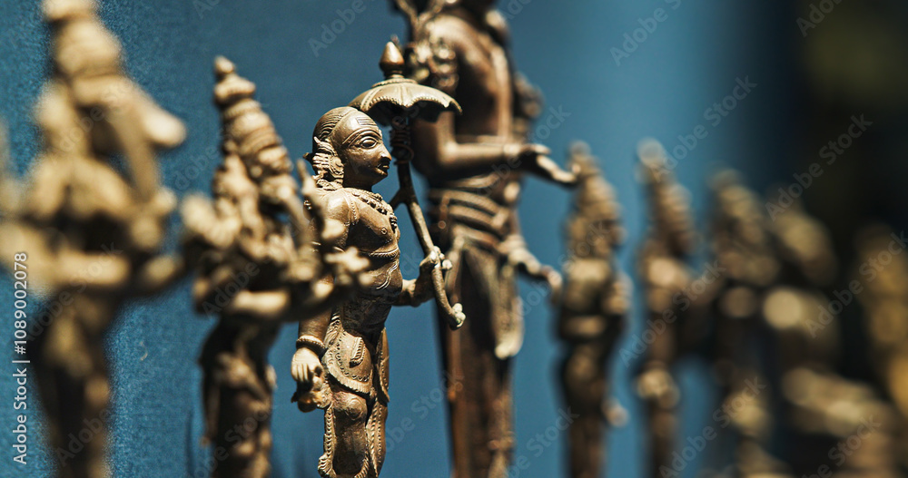 Row Of Old Ancient Bronze Figurines Of Indian Deities And Avatars. 18 ...