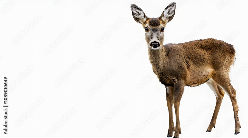 roe deer, capreolus capreolus, buck watching alerted with front leg ...