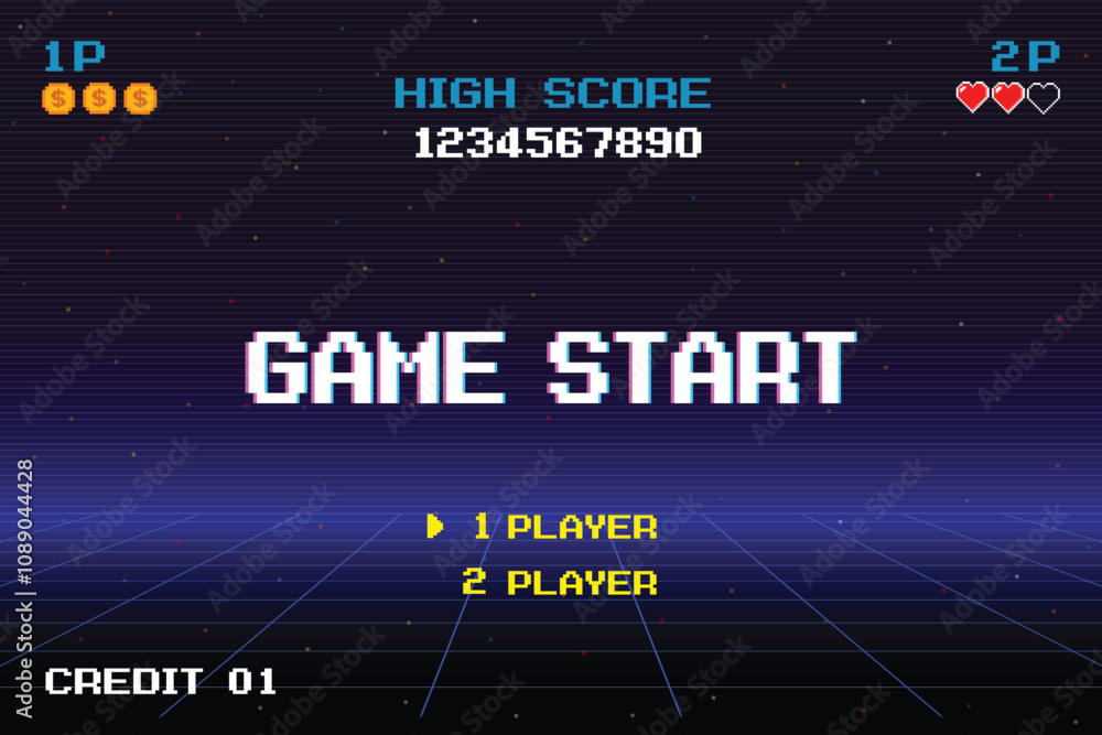 GAME START. pixel art. 8 bit game. retro game. for game assets in ...