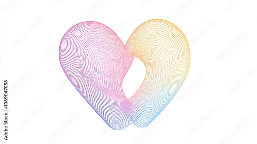 Minimalistic line drawing of intertwined hearts with holographic effect ...