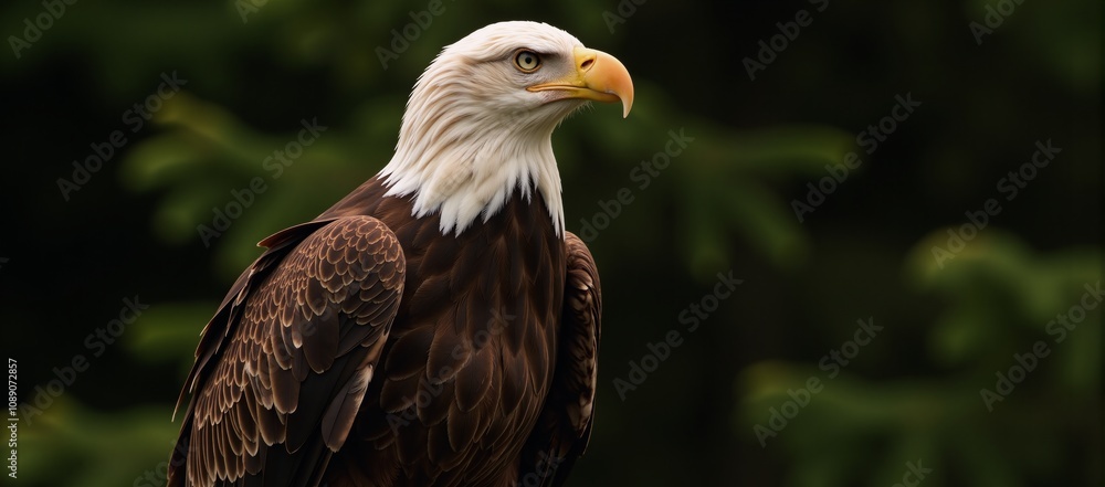 Stylized golden eagle resembling an American bald hawk with a shining ...