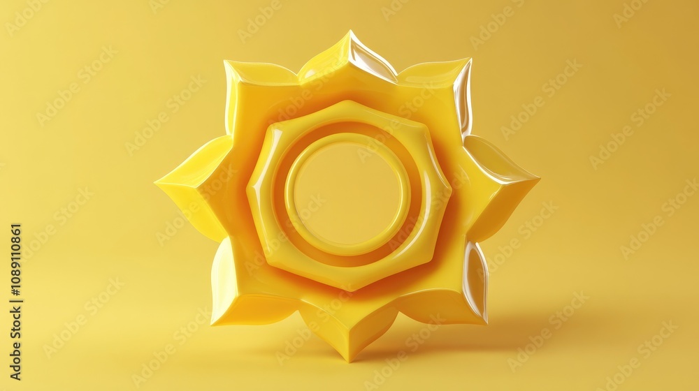 3D vibrant yellow Manipura chakra symbol with a glossy finish ...