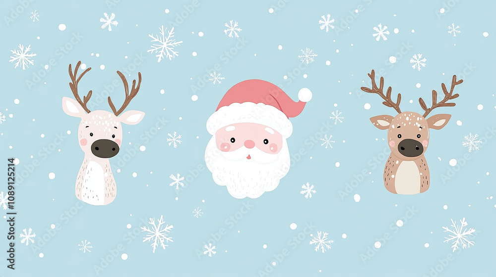 Cute Christmas wallpaper with Santa Claus and reindeer. Simple, cute ...