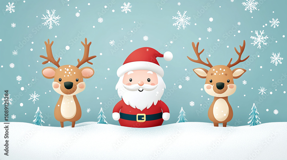 Cute Christmas wallpaper with Santa Claus and reindeer. Simple, cute ...