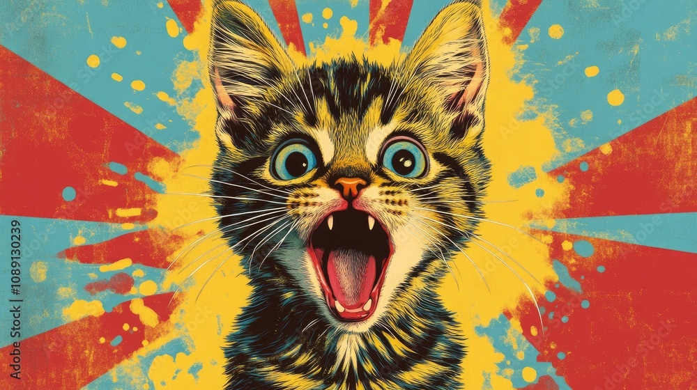 Playful kitten with a wide-open mouth in a shocked expression, featured ...