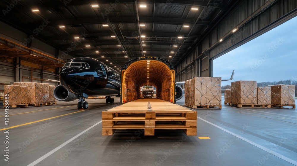 Industrial Warehouse with Aircraft and Freight Pallets, Cargo Storage ...
