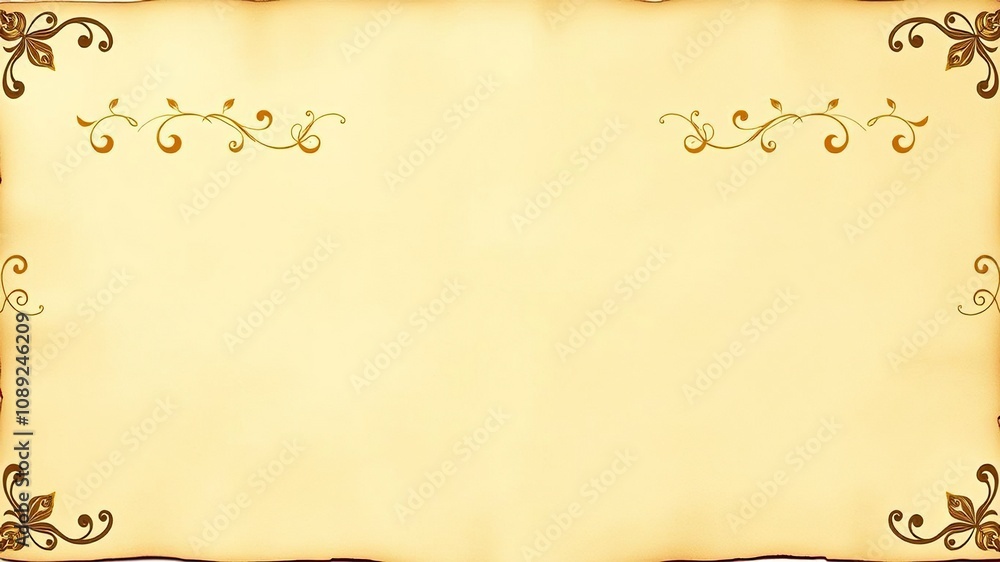 A horizontal scroll of parchment with a decorative gold edge, featuring ...