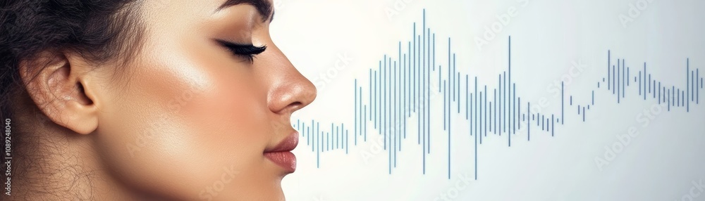 Woman contemplating soundwave, a visual journey into the world of audio ...