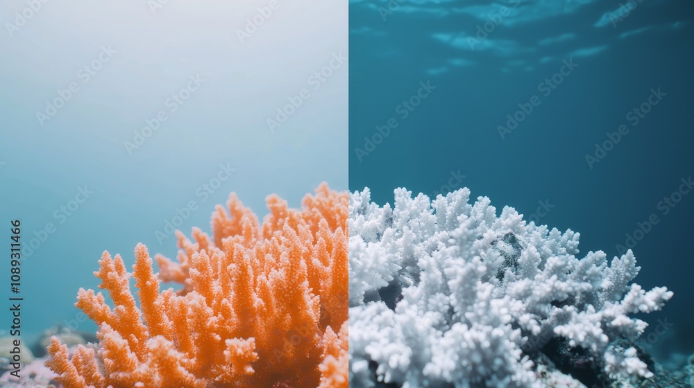 Coral transformation healthy vs. Bleached corals underwater ecosystem ...