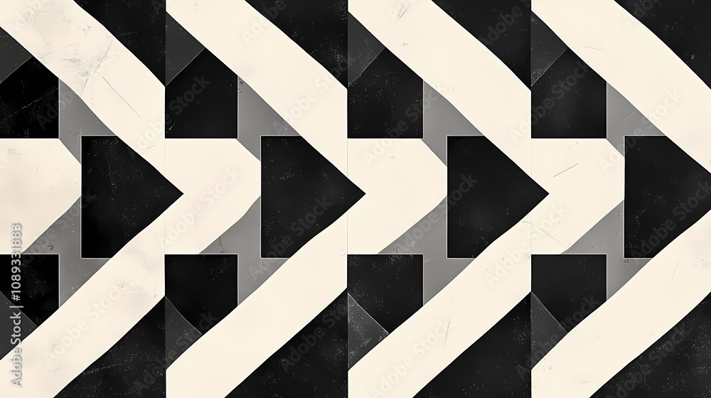 An abstract black and white geometric pattern with a three-dimensional ...