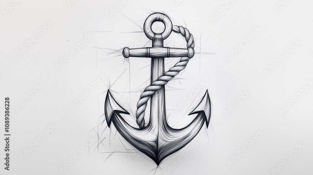 Poster Rope-wrapped cartoon anchor sketch with clean line details ...