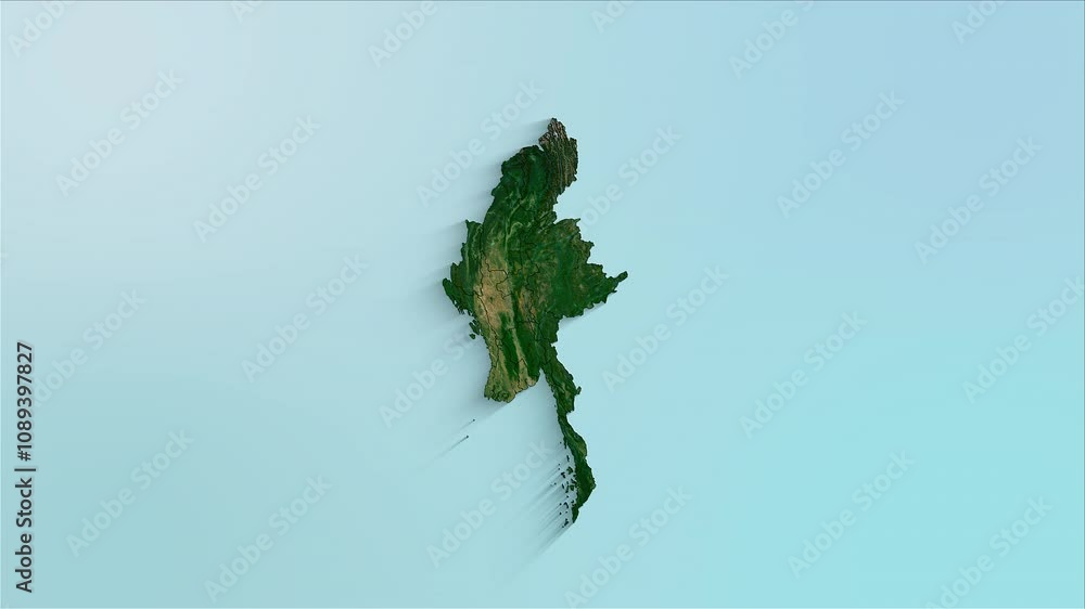 Myanmar animated map showing regions forming the country with a ...