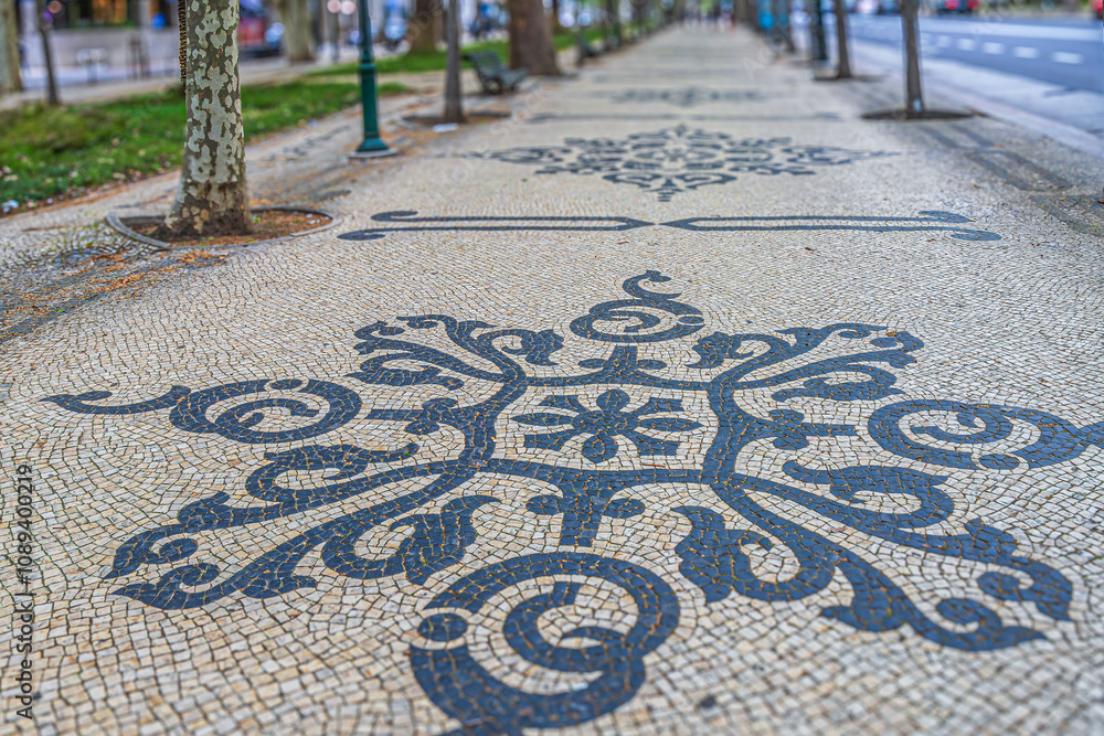 Avenida da Liberdade, Lisbon, Portugal, famous for its mosaic decorated ...