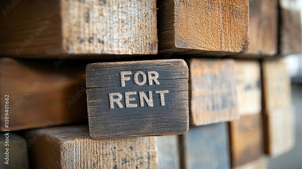 Wooden Tiles Stacked with a Prominent 'FOR RENT' Sign in Bold ...