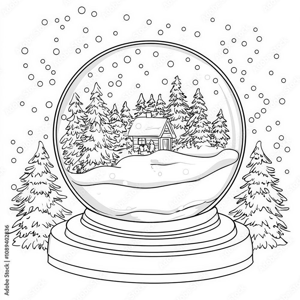 A snow globe with a winter scene inside, coloring page for kids, simple ...