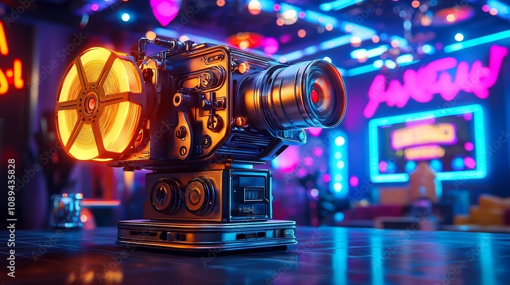 Vintage Film Projector on Stage for Retro Cinema Events and Movie ...