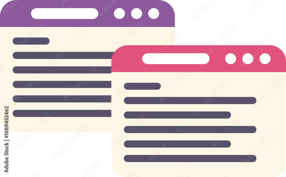 Two browser windows are displaying lines of code for a website, showing ...