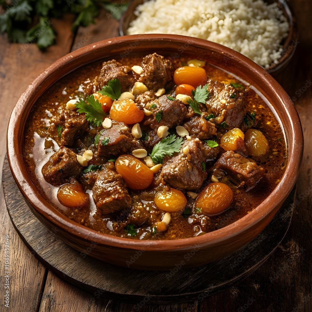 Tender lamb pieces cooked with apricots, almonds, and a rich saffron ...