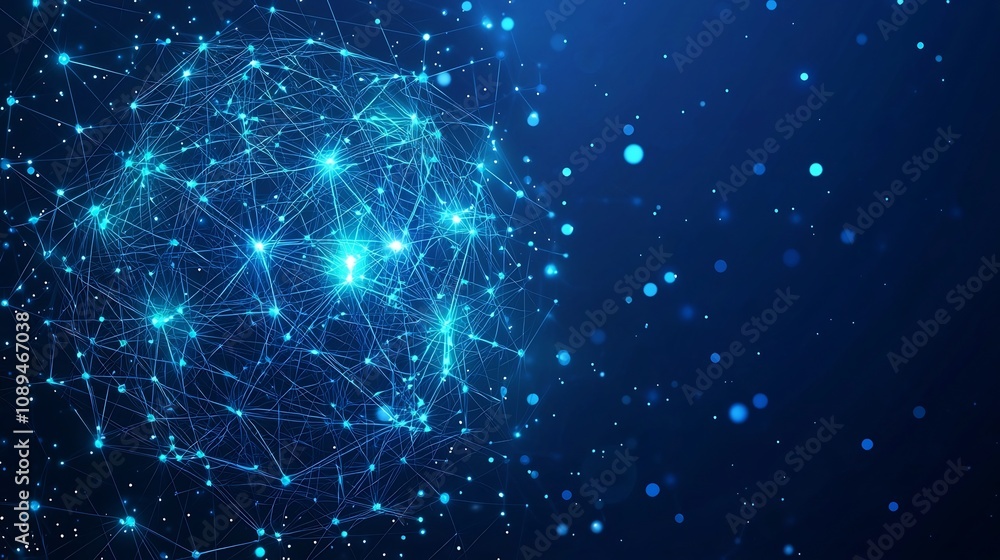 Glowing Abstract Atom Icon With Light Filled Orbits And Radiant Sparkles On A Modern Blue