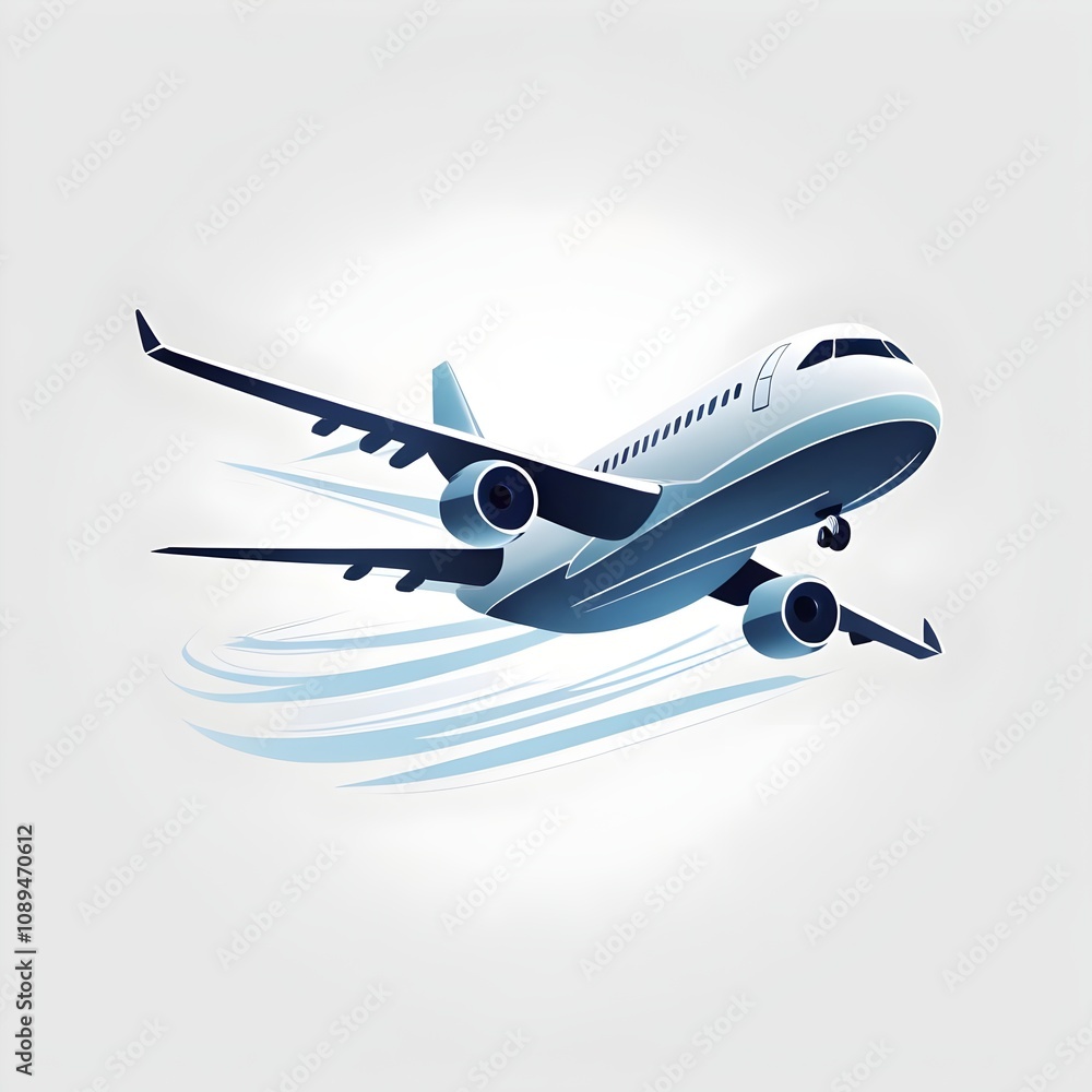A centered airplane icon with streamlined wings on a transparent ...