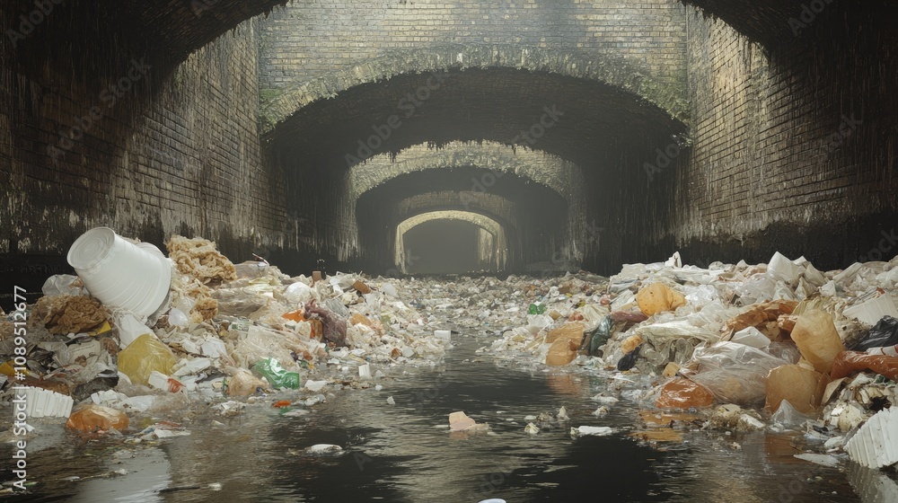Pollution in Abandoned Canal: Littered Waterway with Plastic Debris ...