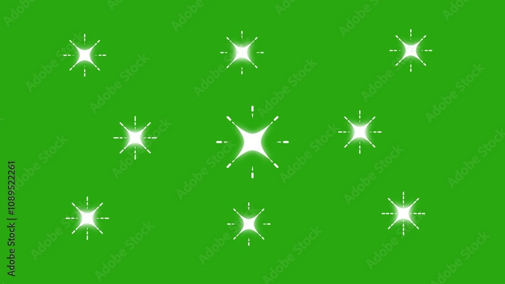 Star line Glowing stars sparkle on transparent green background. 4K ...