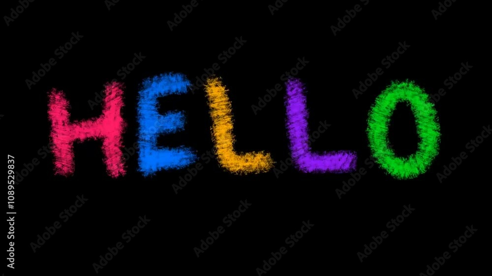 moving image of hello greeting with colorful font on black background ...