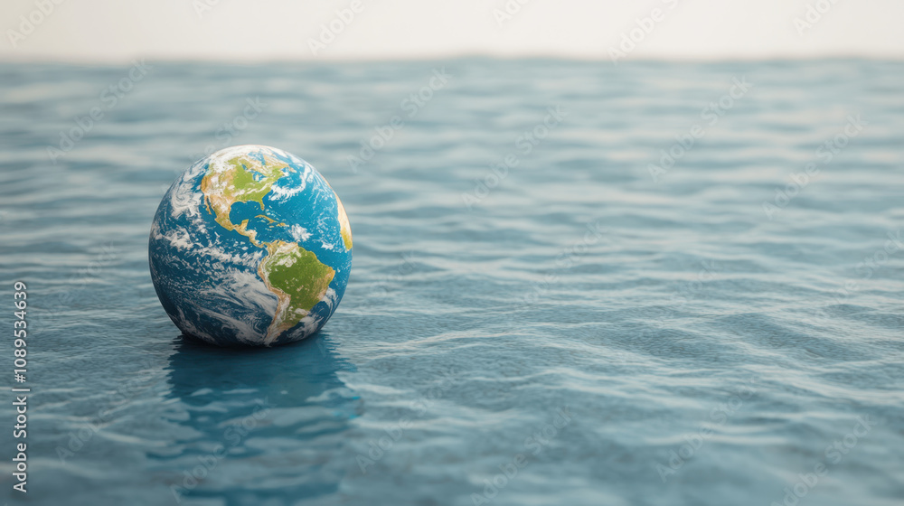 climate change global warming mitigation. Earth globe floating on water ...