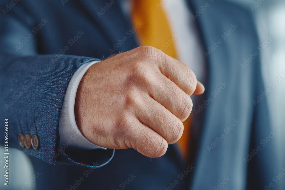 Businessman with clenched fist demonstrating determination and strength ...