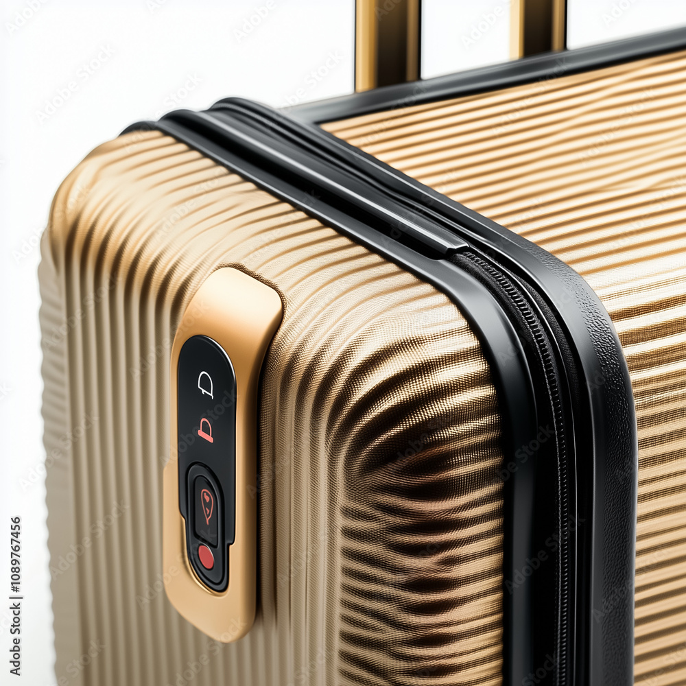 Luggage features a sleek, gold design with a fingerprint sensor for ...