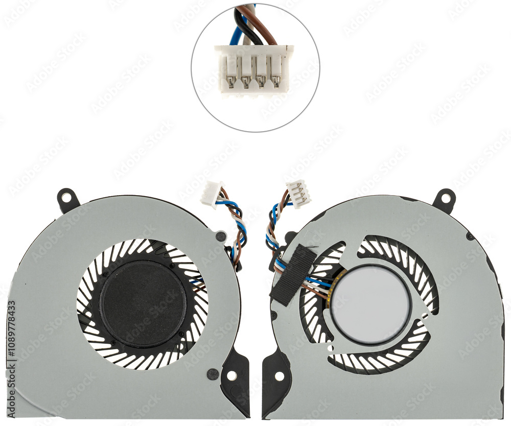 Fan, active cooling system, laptop spare part, on white background in ...