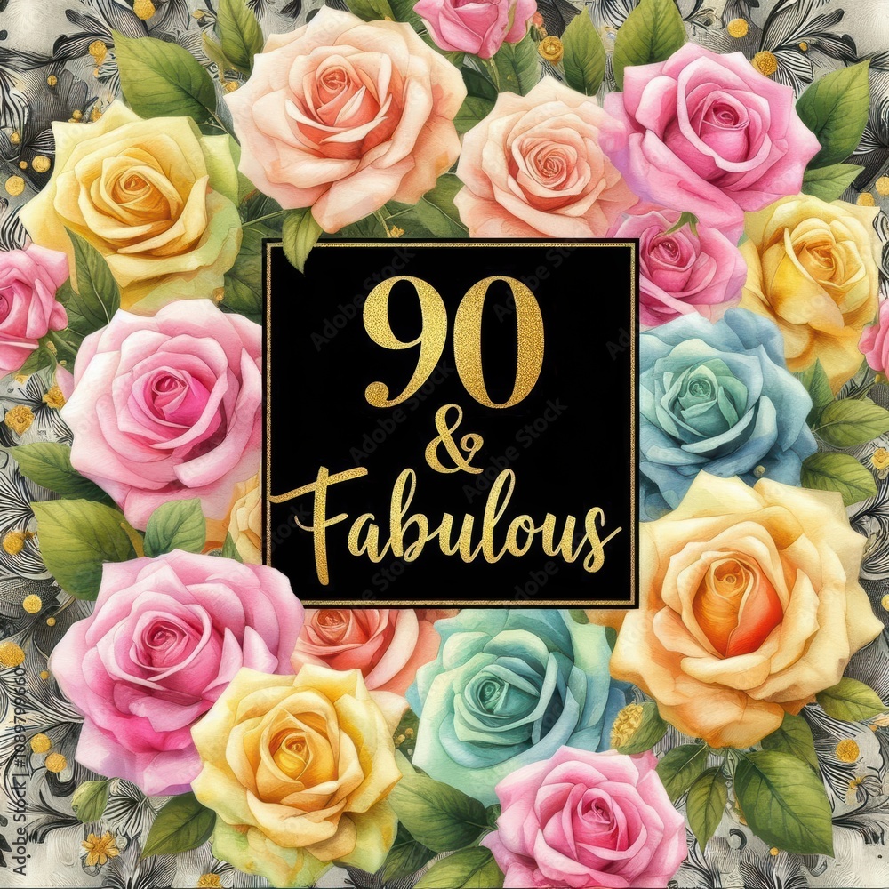 Colorful floral design celebrating a 90th birthday with vibrant roses ...