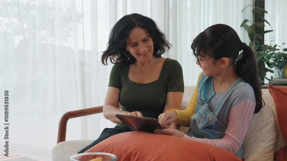 Granddaughter guide grandmother how to use touch screen control tablet ...